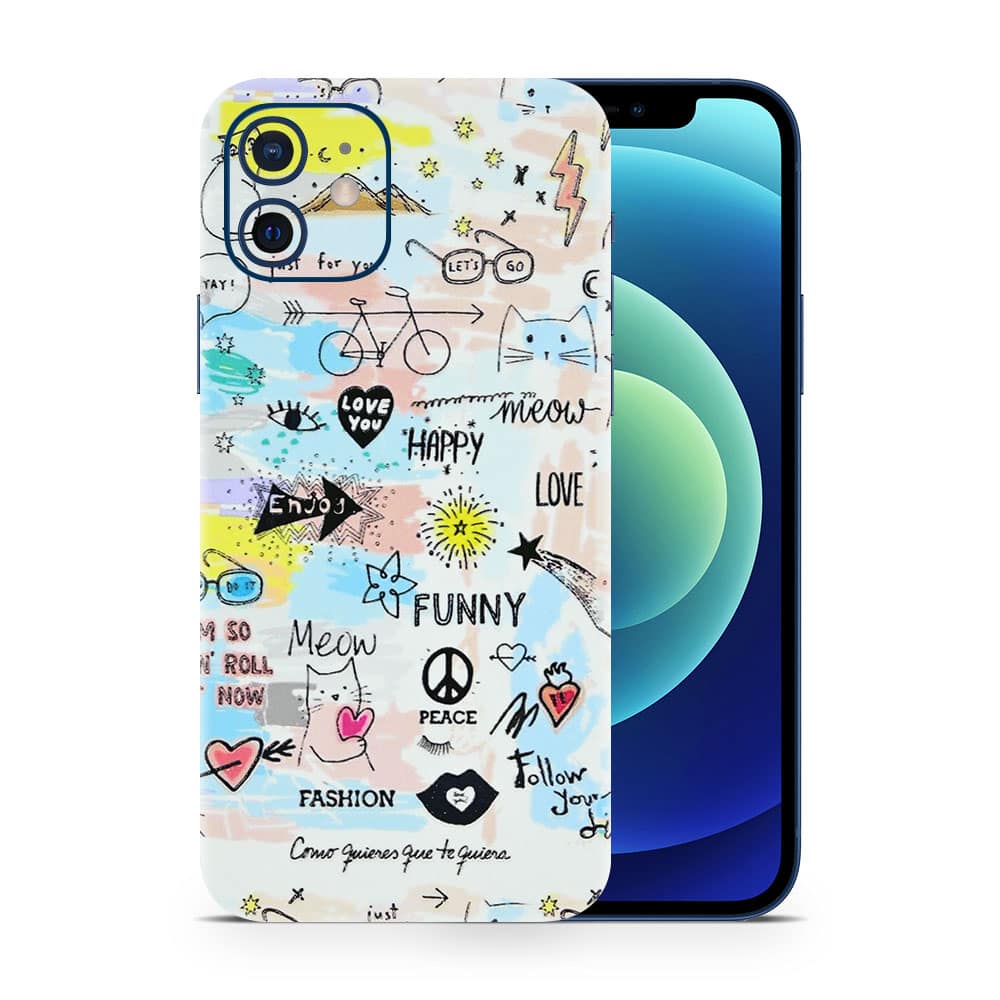 IPhone 12 Mini Doodles 3D Skin - WrapitSkin The Ultimate Protection!